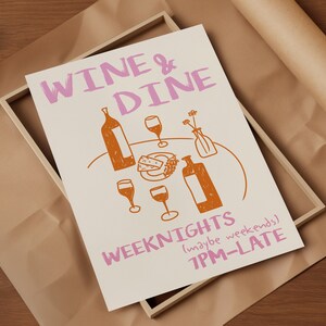 Wine & Dine Club Retro Food Print, Vintage Wine Print, Mid Century ...