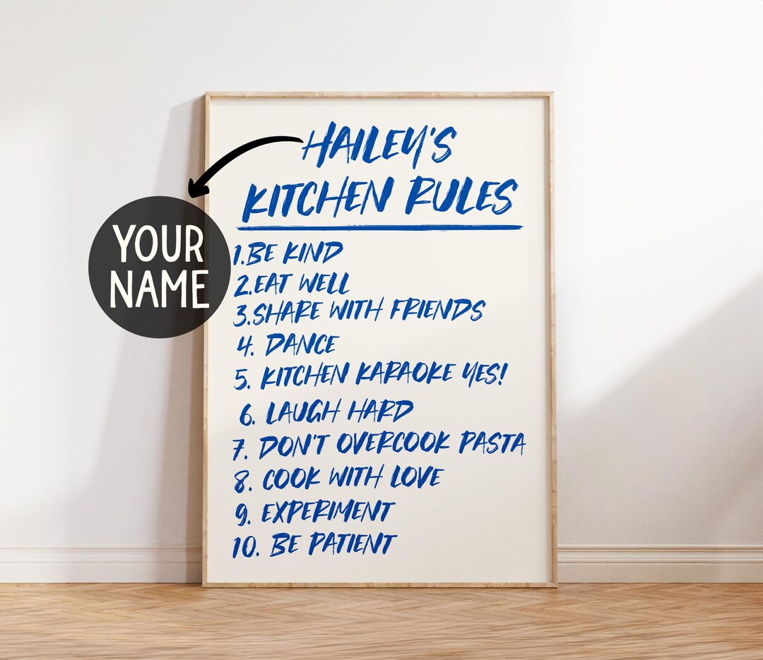 Personalized Kitchen Rules Print, Your Name Custom Kitchen Poster ...