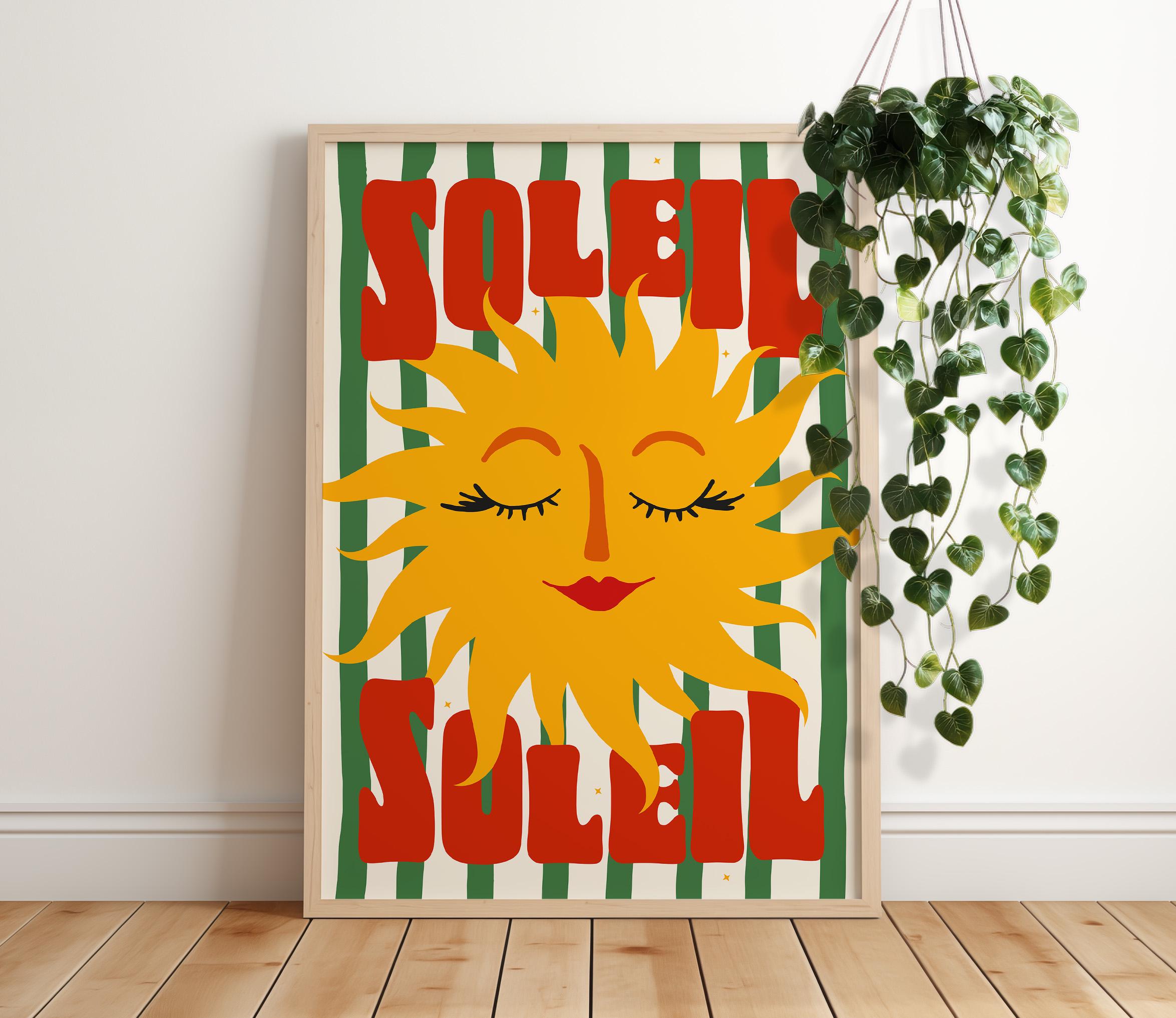 Soleil French Poster, Aesthetic Sun Art Print, Boho Modern Apartment ...