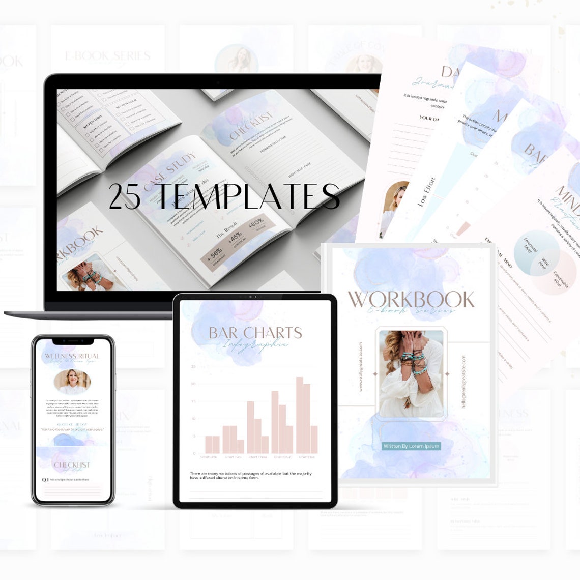 25 Watercolor Workbook Template, White Elementary Workbook Template ...