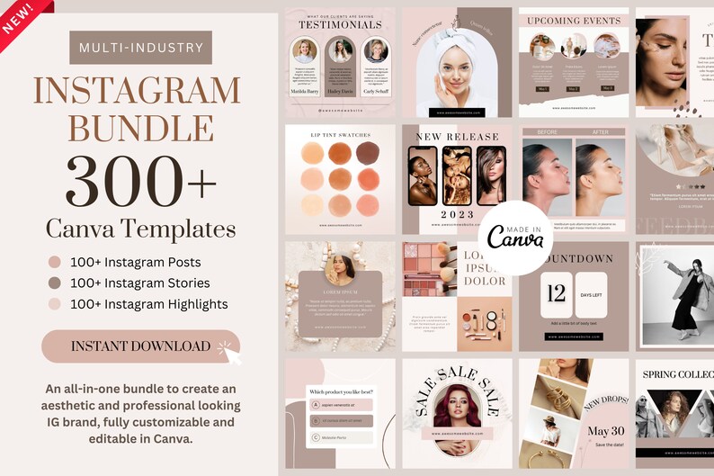 All in One Neutral Instagram Canva Template Bundle IG Post - Etsy
