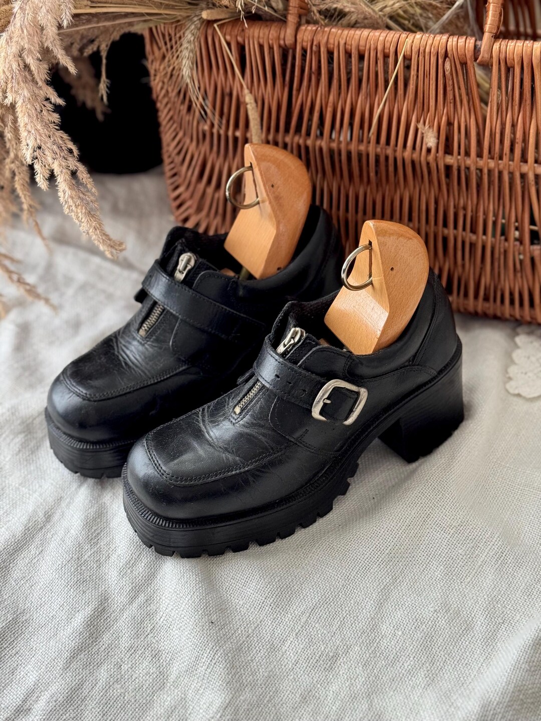 Leather Vintage Platform Shoes Buckle Grunge Chunky Punk Alternative ...