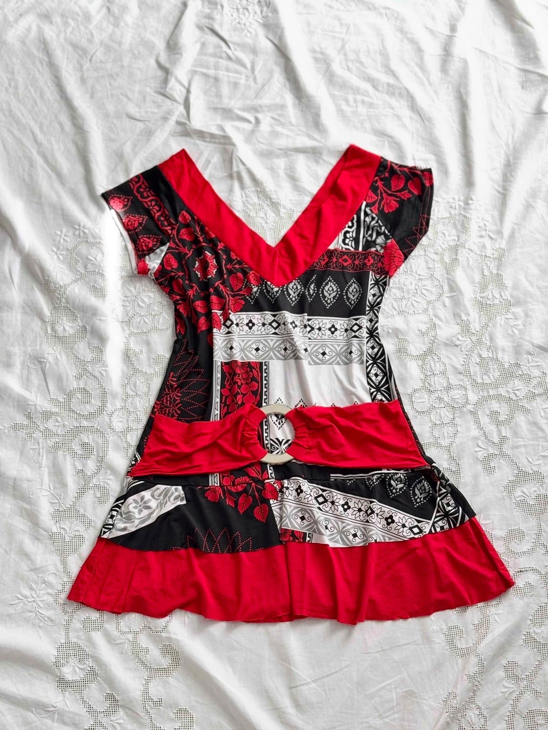 Vintage Patterned Blouse Frill Buckle 70s Style Abba Hippie Paisley ...