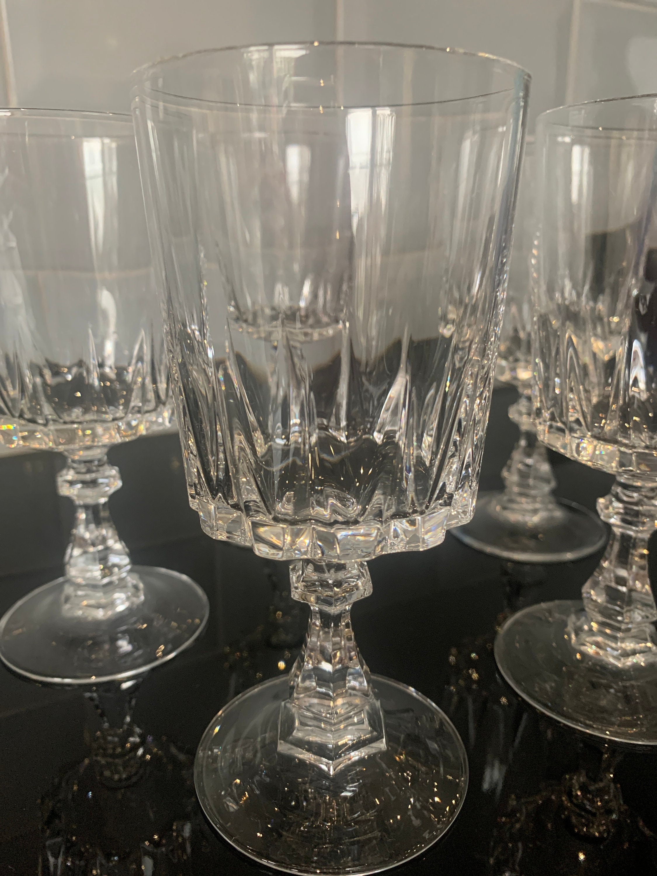 Vintage Cut Glass Wine Glasses X 5 - Etsy