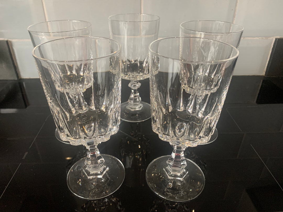 Vintage Cut Glass Wine Glasses X 5 - Etsy