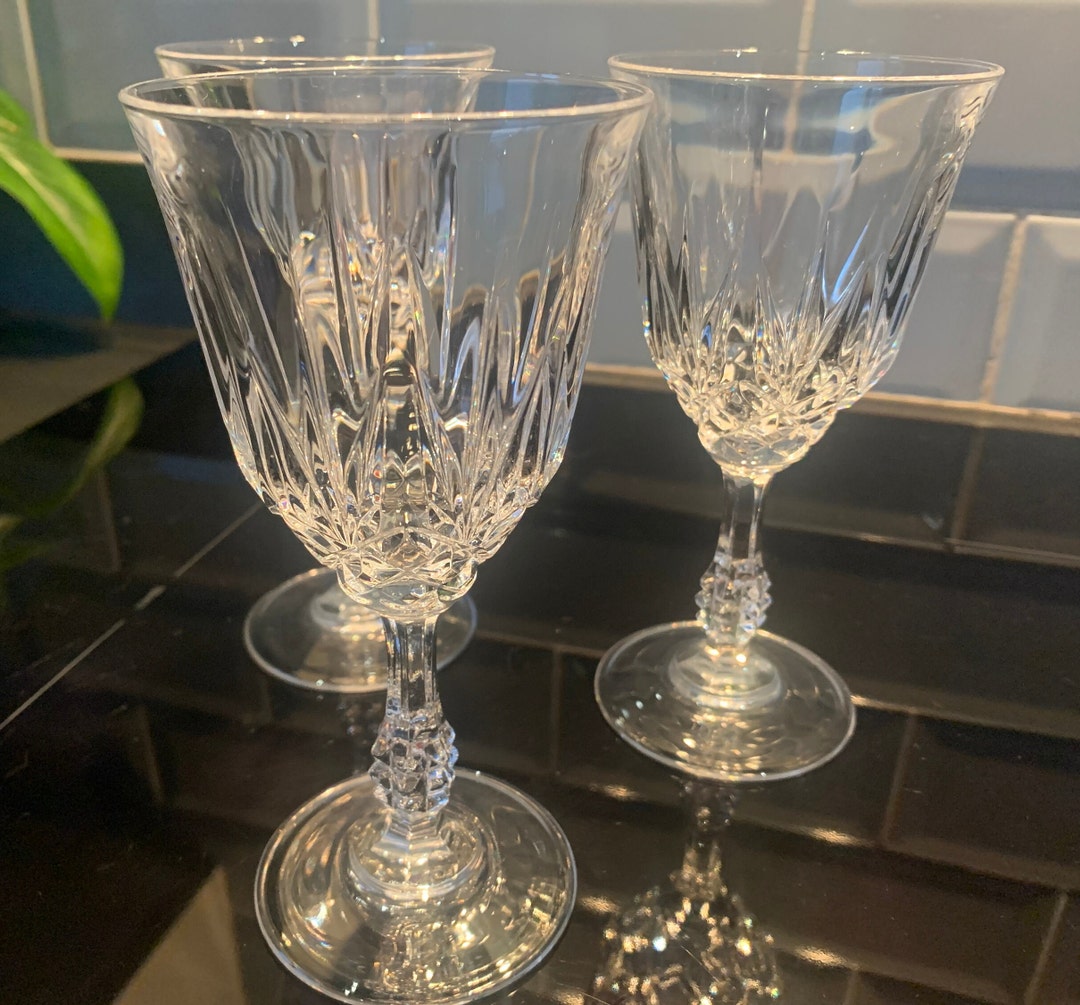 Vintage Cut Glass Wine Glasses X 3 - Etsy