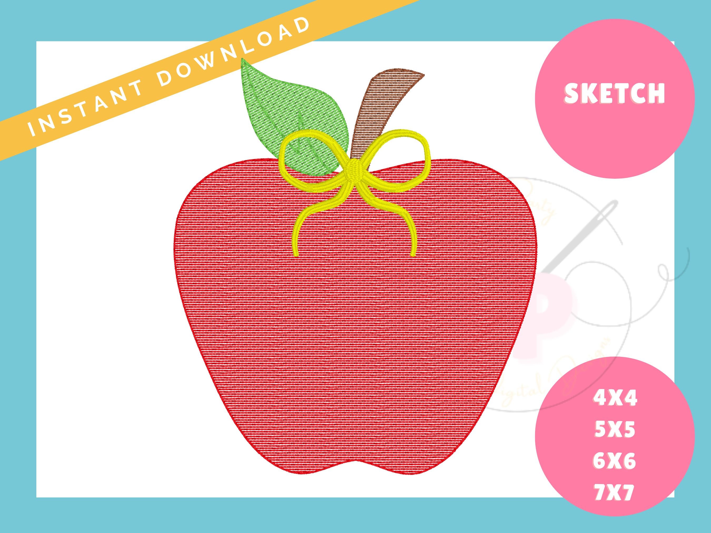 Apple Sketch With Bow Back to School Design | Machine Applique ...