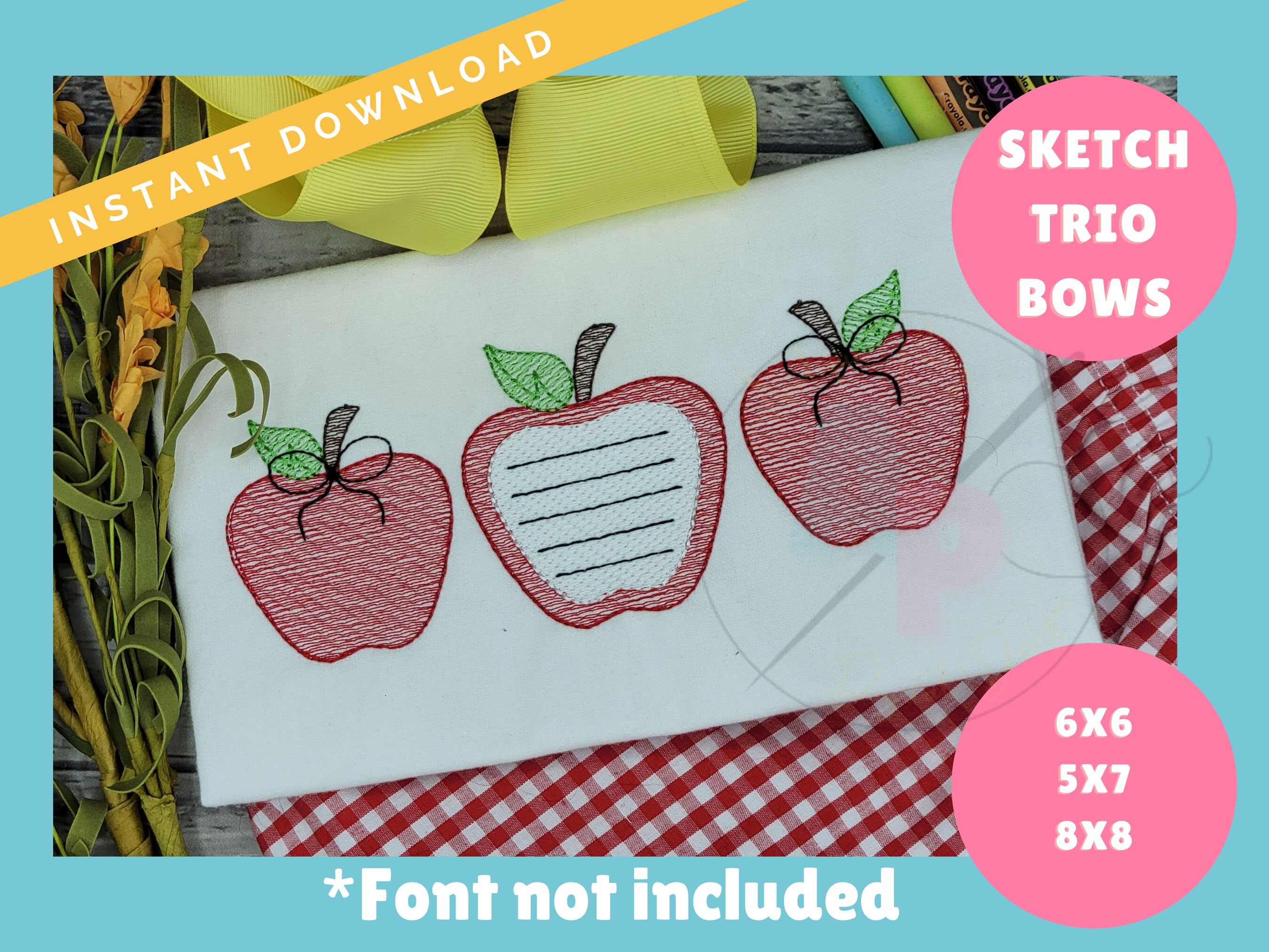 Sketch Apple TRIO With Notebook Lines and BOWS Back to School | Machine ...