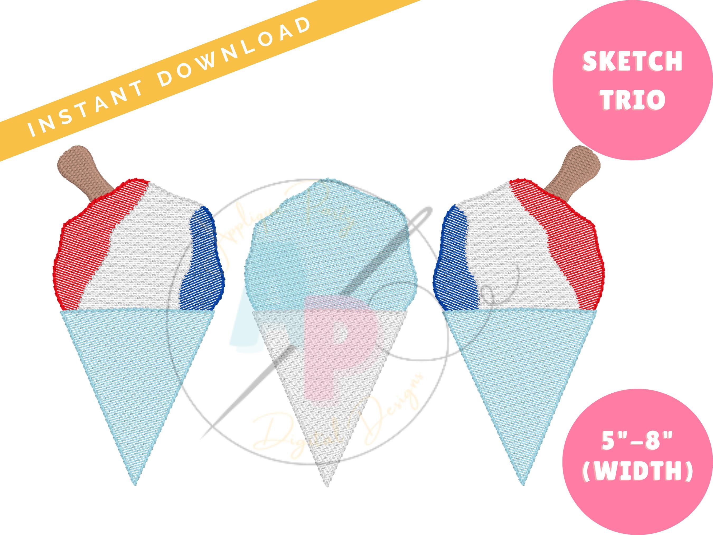 Shaved Ice Cones Sketch Trio With Red White and Blue | Machine ...