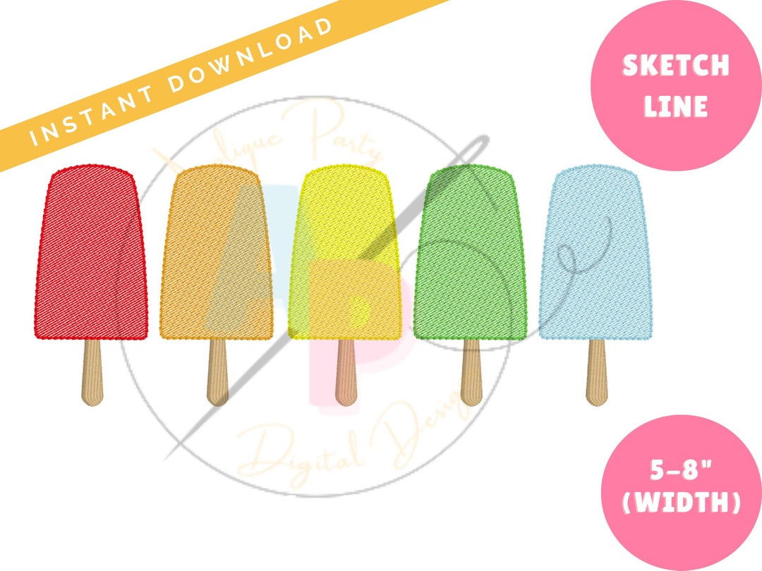 Summer Popsicle Sketch Line Design With Five Popsicles | Machine ...