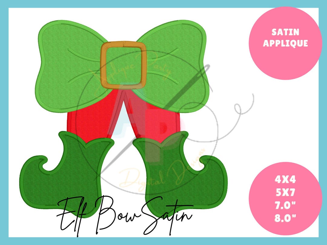Elf Bow Satin Applique Christmas Design | Machine Applique Embroidery ...