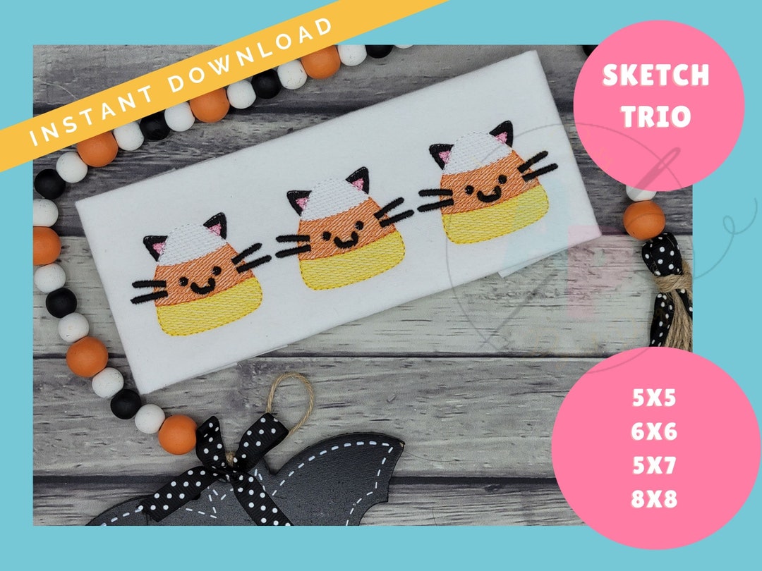 Sketch Candy Corn Cat TRIO for Halloween Fall Design | Machine Applique ...