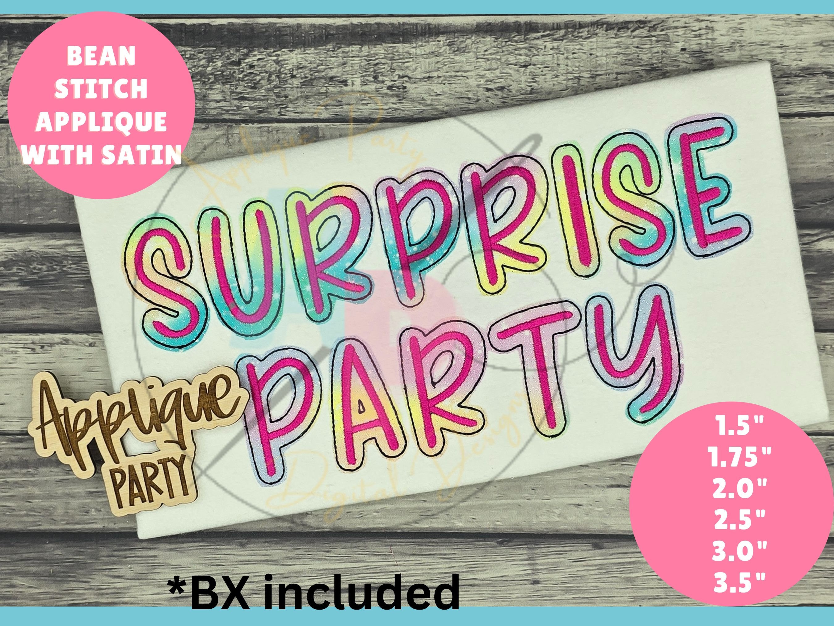 Surprise Party Vintage Applique Font With Satin Overlay | Bean Stitch ...