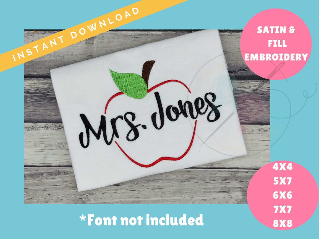 Apple Name Frame With Satin Outline and Fill Stitching Back to School ...