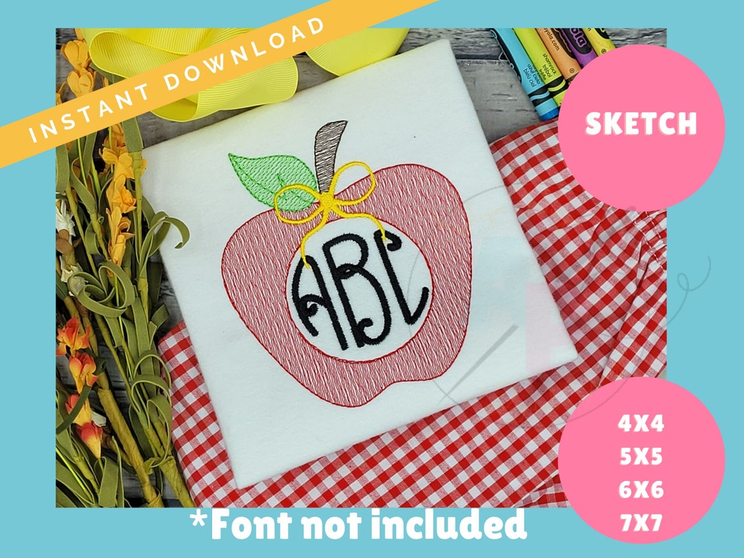 Apple Monogram Frame Sketch With Bow Back to School Design | Machine ...