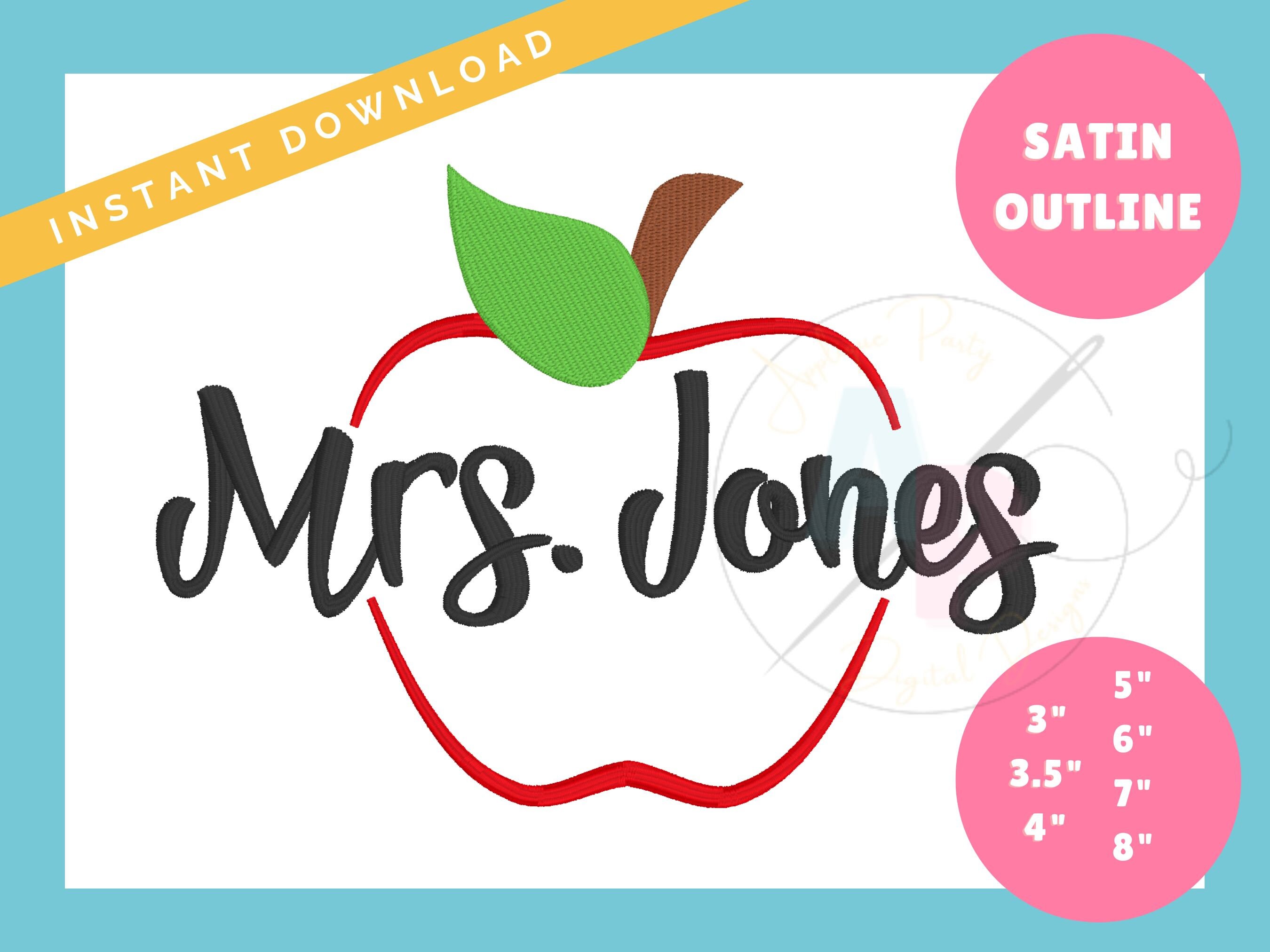 Apple Name Frame With Satin Outline and Fill Stitching Back to School ...