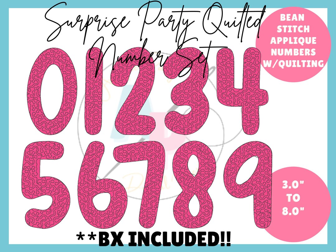 Number Set Surprise Party QUILTED Bean Stitch Vintage Applique 0-9 ...