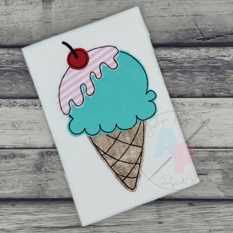 Icecream Cone Vintage Bean Stitch Applique With Dripping Topping ...