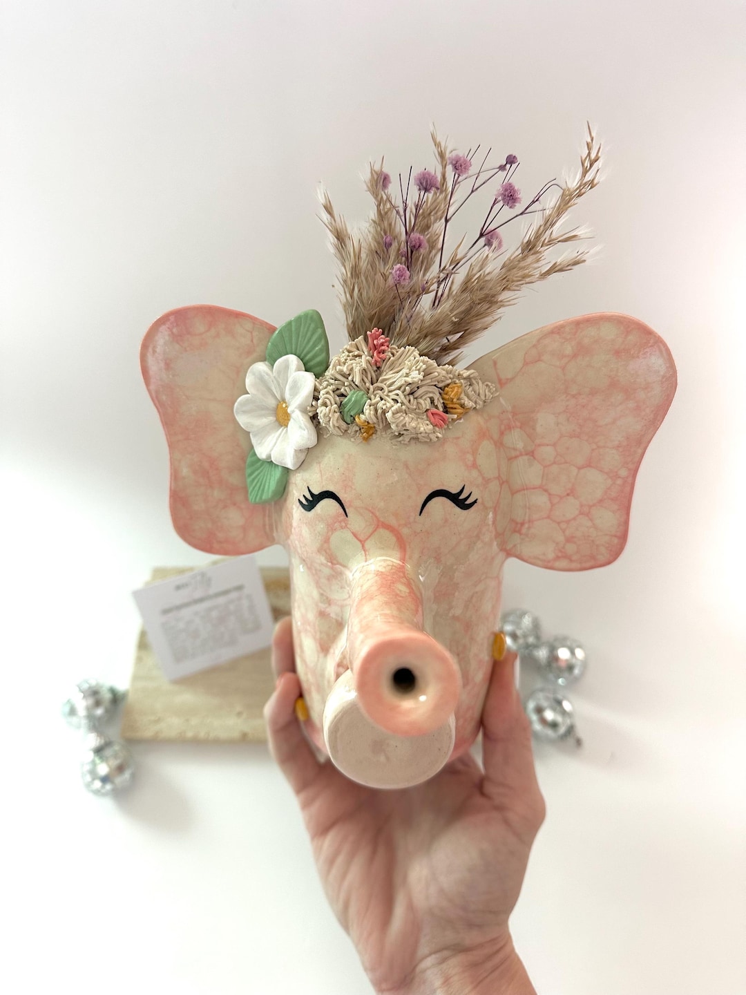 Tilly - Handmade Bubble Gum Elephant | Ceramic Figurine | Whimsical ...