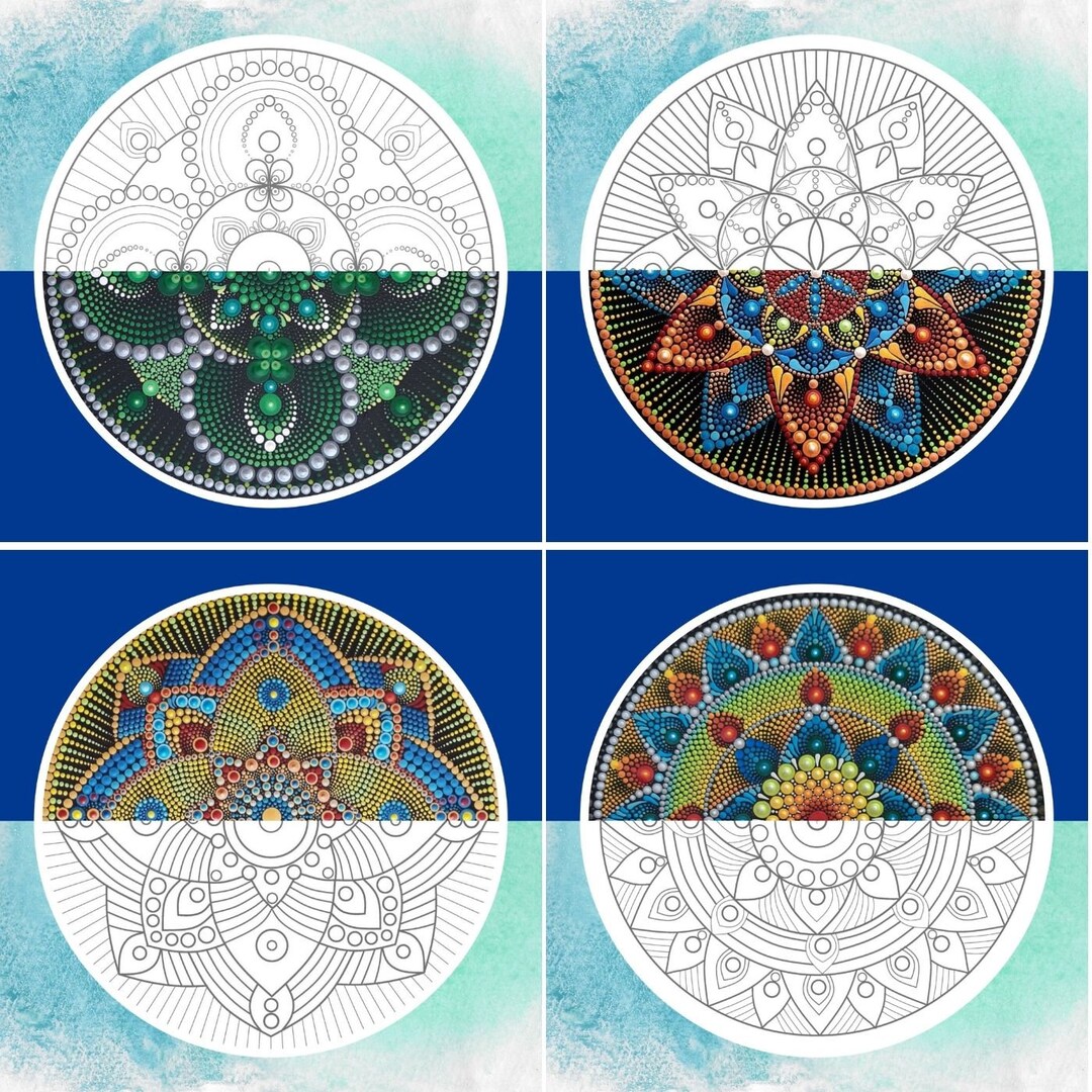 Four Different Mandala - Downloadable Pattern for Dotting and Coloring ...