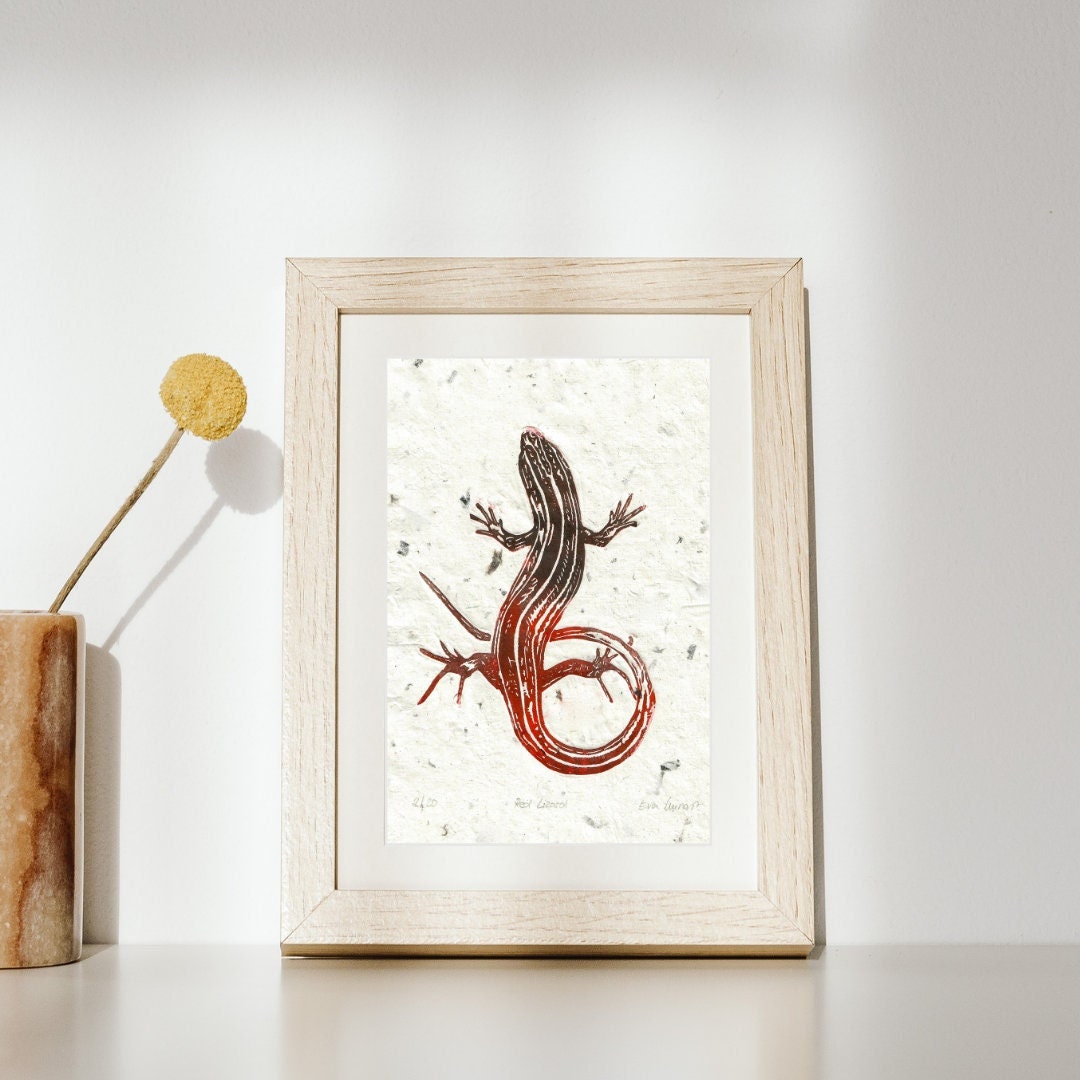 Lizard Picture, Linocut Print red Lizard, Limited Edition - Etsy