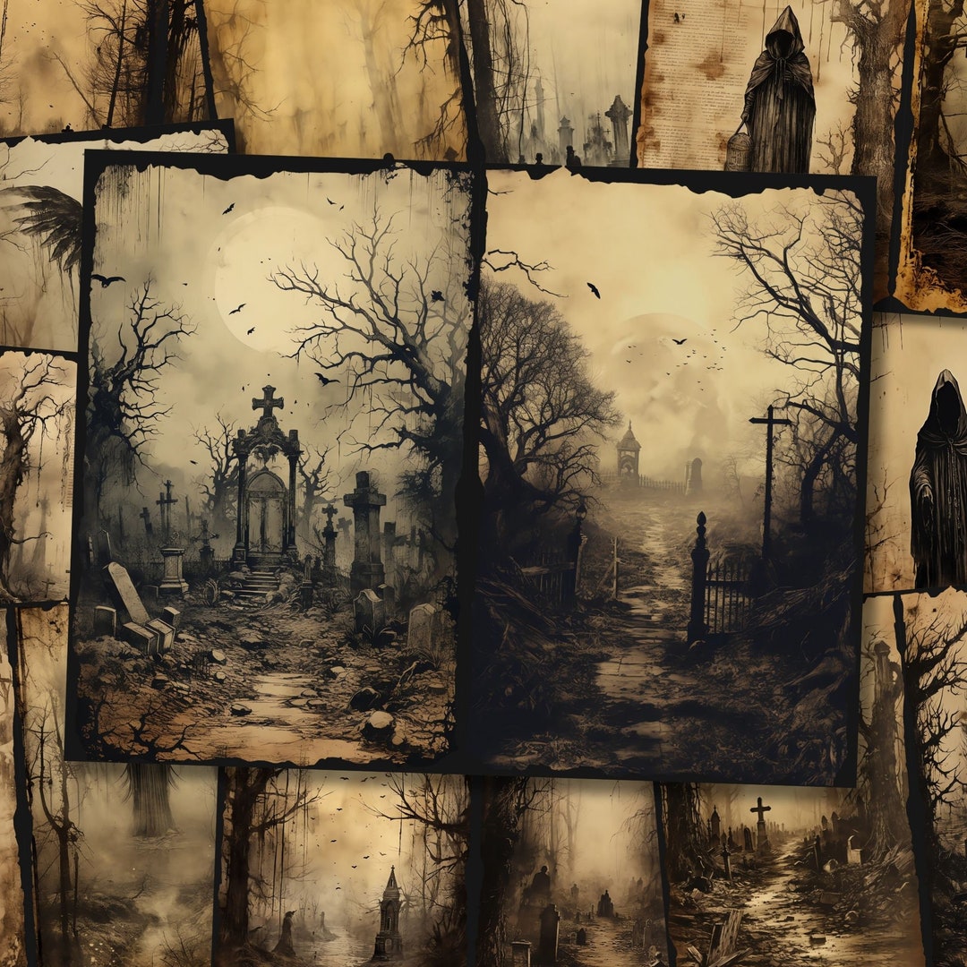 Spooky Graveyard Junk Journal Pages Dark Haunted Cemetery Junkjournal ...