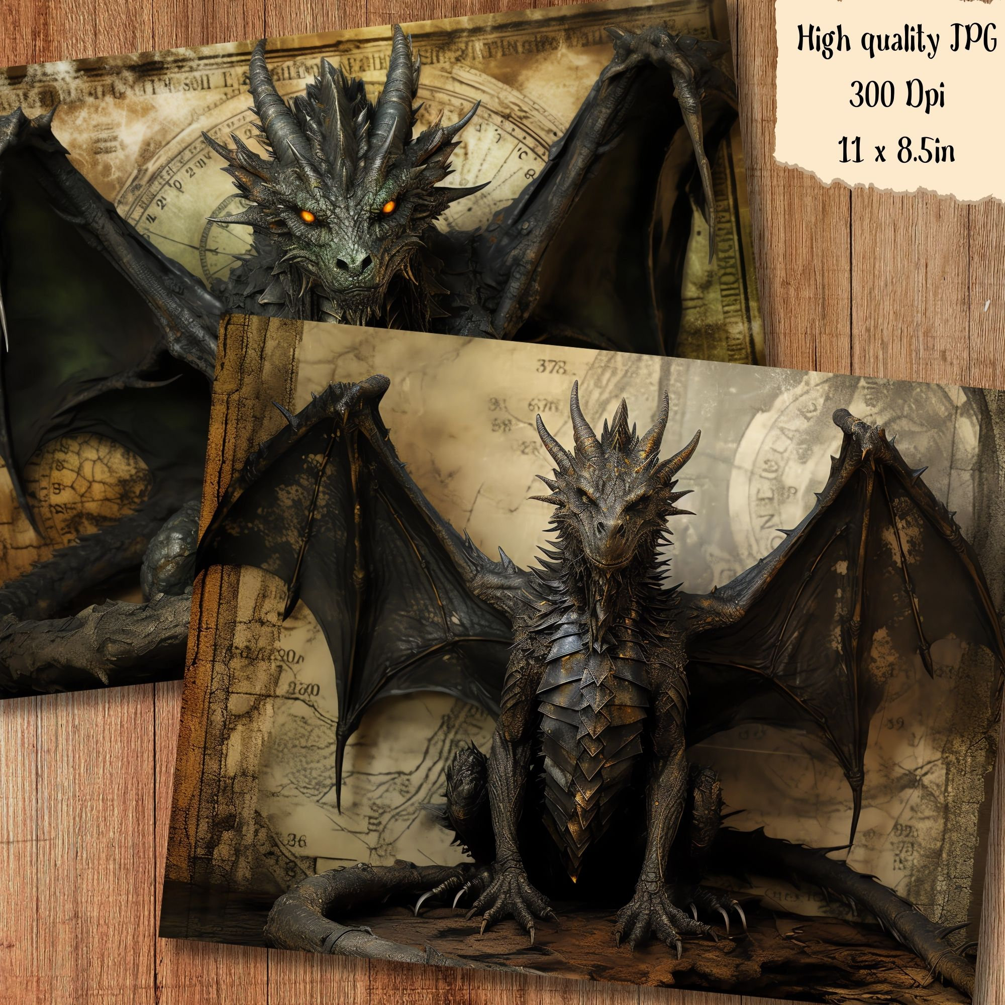 Black Dragon Sheet Paper Junk Journal Kit Dark Dragon Scrapbook Paper ...