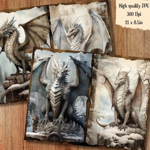 Snow Dragon Junk Journal Kit Paper White Ice Dragon Scrapbook Paper ...