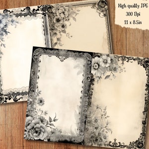 Vintage Black Floral Junk Journal Pages Goth Frame Journaling Paper ...