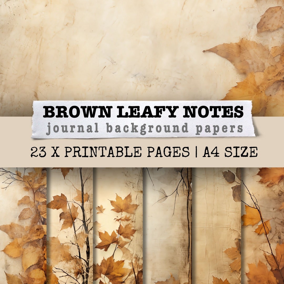 Fall Brown Leafy Notes Junk Journal Kit Blank Background Collage Sheet ...