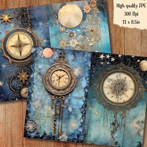 Celestial Moon Grunge Junk Journal Page Whimsical Fantasy Moonlight ...