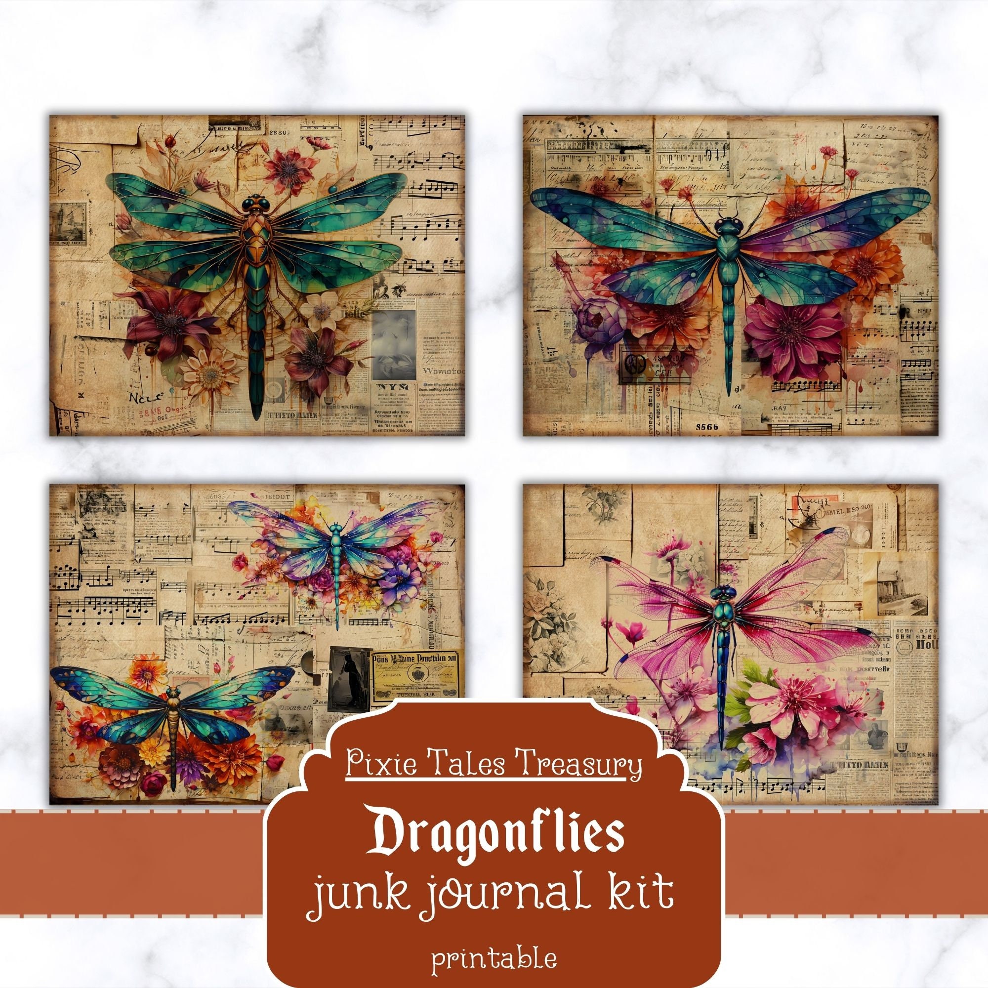 Dragonfly Junk Journal Kit Vintage Journal Papers Dragonflies - Etsy