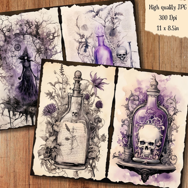 Purple Goth Fantasy Junk Journal Pages Fairytale Witch Magic - Etsy