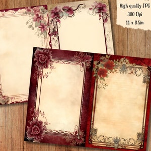 Vintage Maroon Junk Journal Pages Red Frame Border Journaling Paper ...