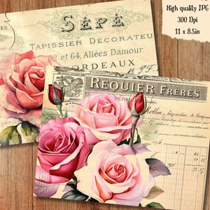 Roses Trifold Folio Junkjournal Kit Vintage DIY Mini Folio Junk Journal Kit Digital Folding ...