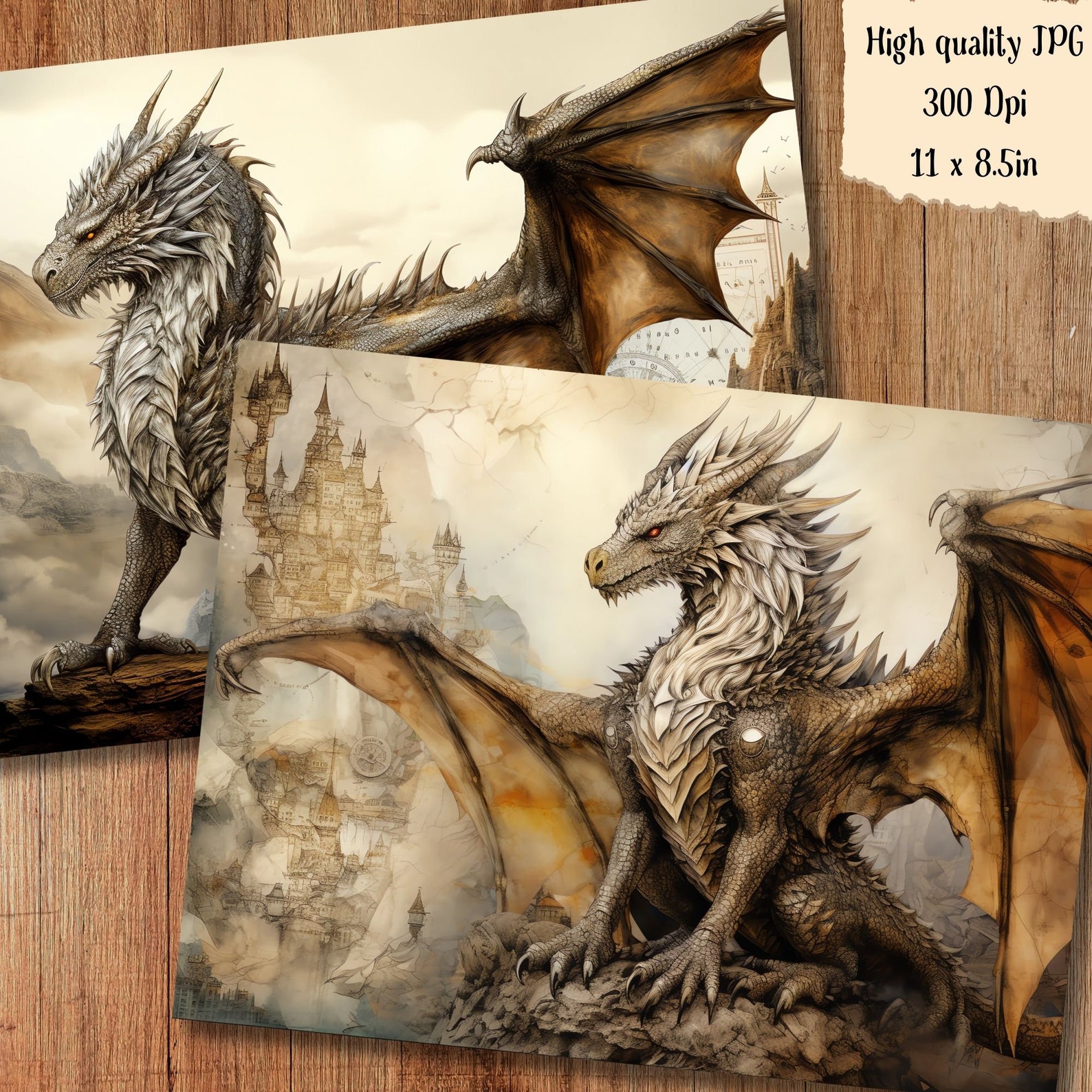 Celestial Dragon Paper Junk Journal Kit Silver Dragon Scrapbook Paper ...