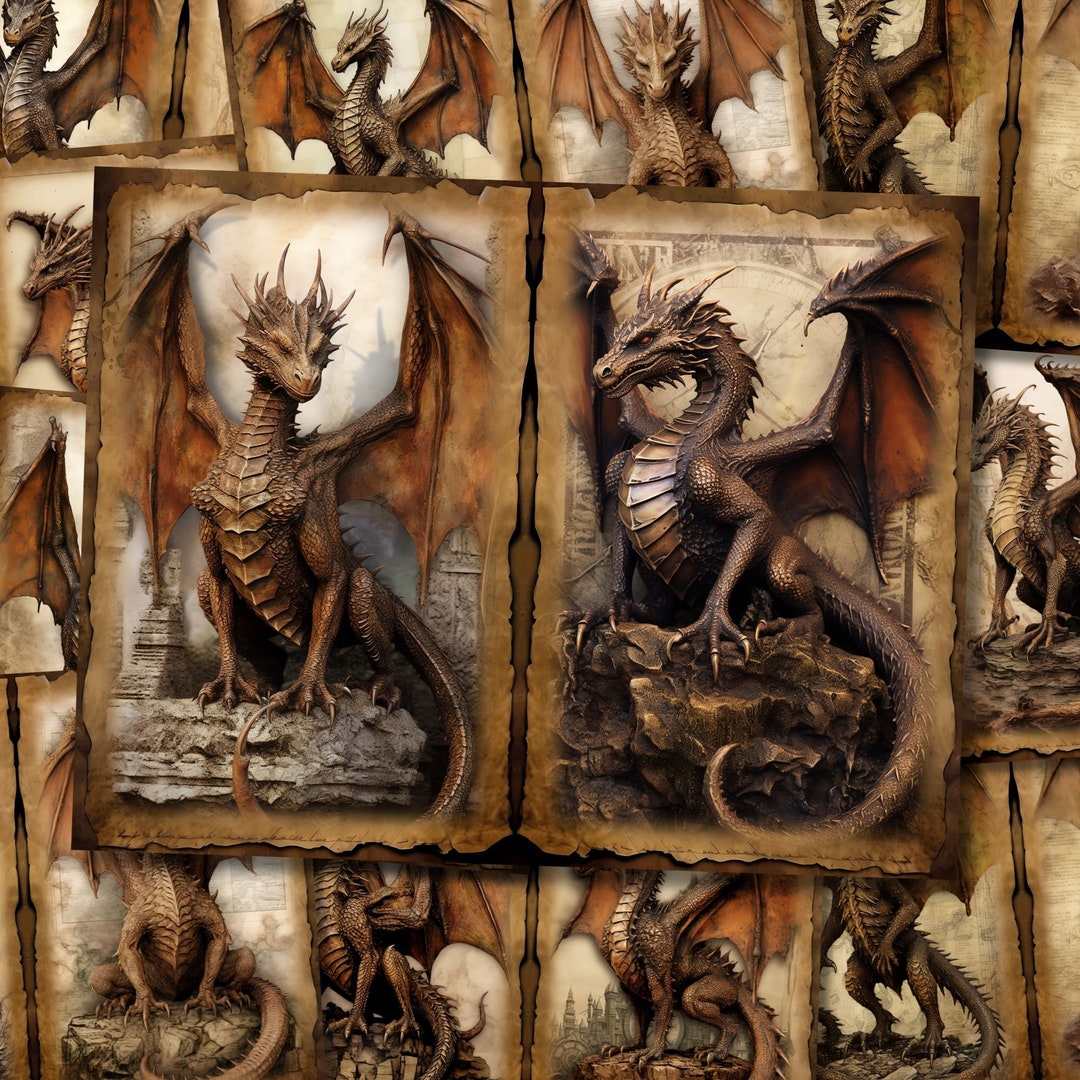 Brown Dragon Junk Journal Kit Paper Guardian Dragon Scrapbook Paper ...