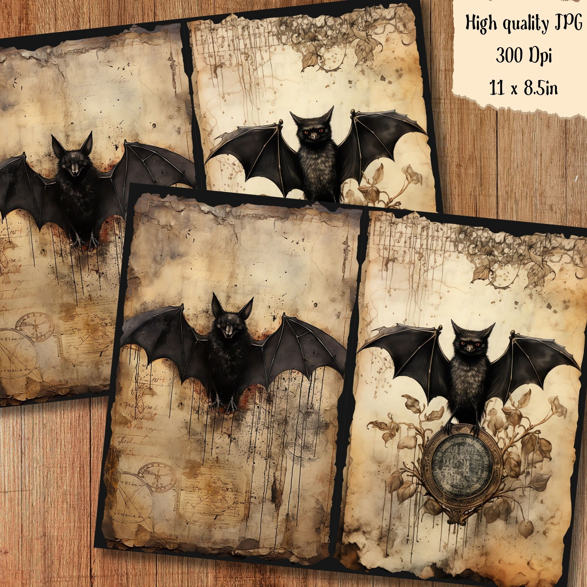 Mystic Goth Junk Journal Pages Dark Witch Familiar Black Bat ...