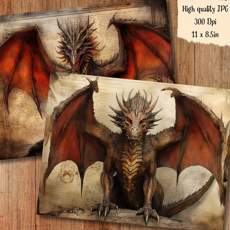 Fire Dragon Sheet Paper Junk Journal Kit Red Dragon Scrapbook - Etsy
