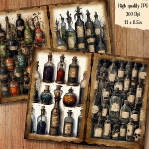 Dark Potion Bottles Junk Journal Pages Apothecary Fantasy Junkjournal ...