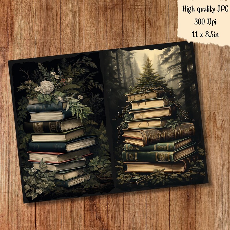 Dark Fantasy Books Junk Journal Kit Librarian Magic Library Collage ...