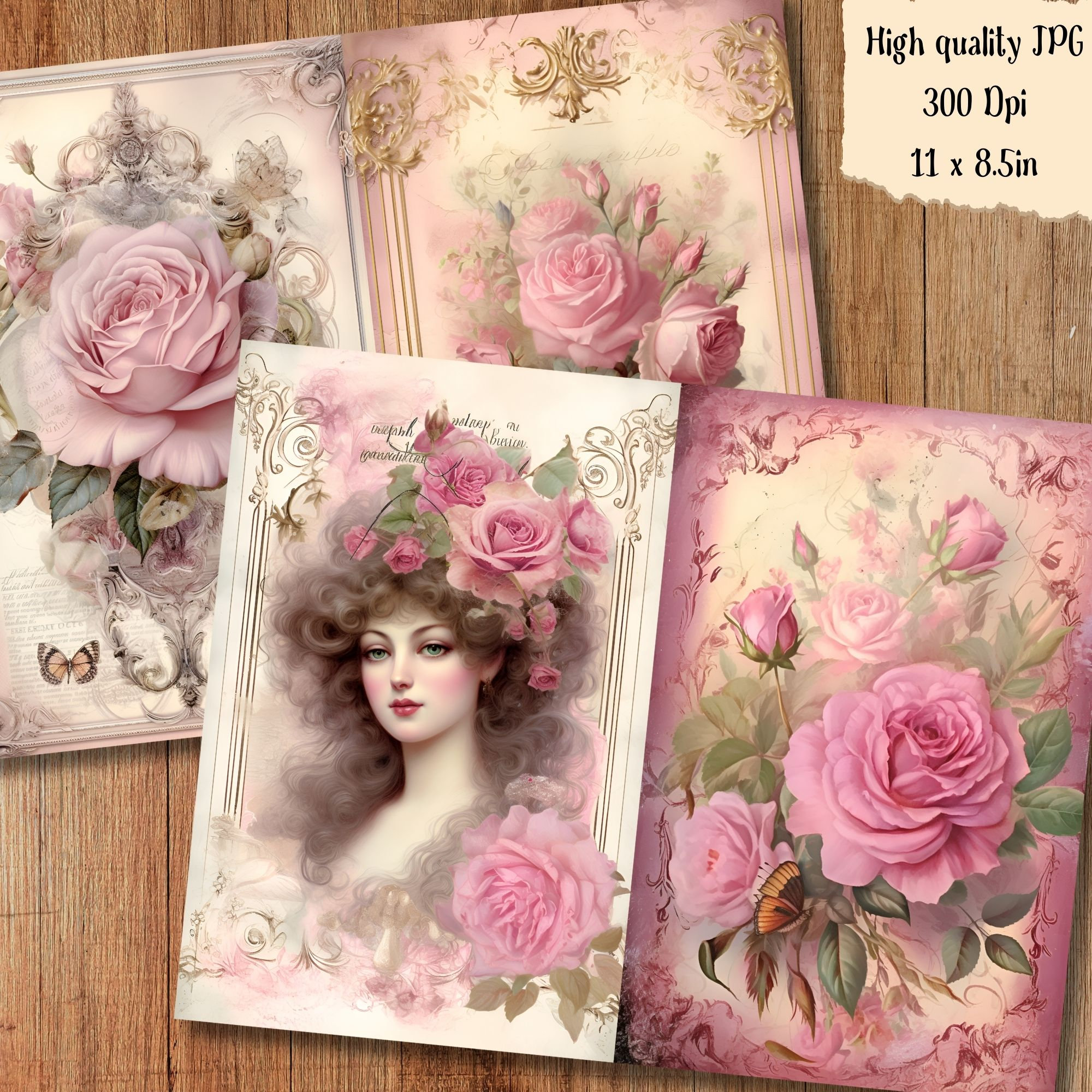 Vintage Victorian Rose Junk Journal Pages Romantic Pink - Etsy