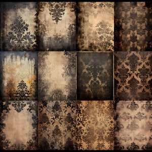 Dark Damask Background Paper Junk Journal Kit Decorative Collage Sheet ...