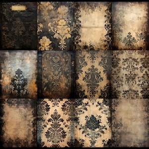 Dark Damask Background Paper Junk Journal Kit Decorative Collage Sheet ...