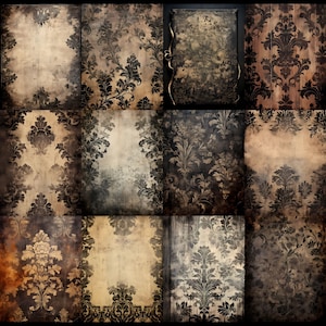 Dark Damask Background Paper Junk Journal Kit Decorative Collage Sheet ...