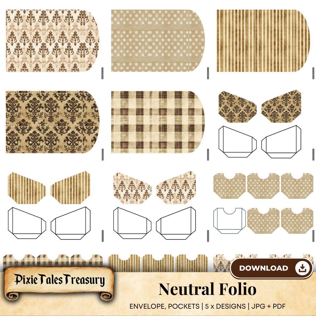 Neutral Trifold Folio, Printable Junk Journal Inserts, Scrapbooking ...