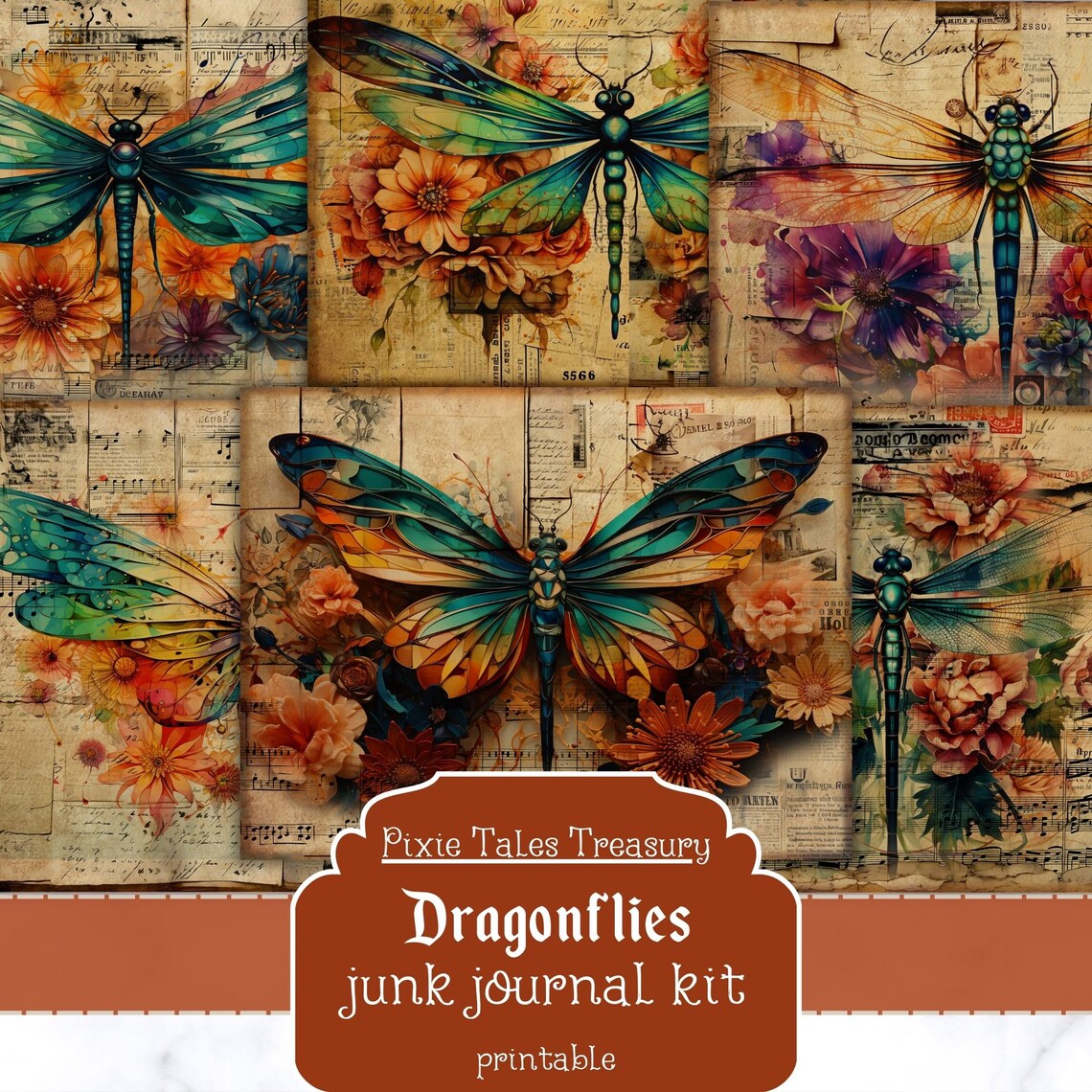 Dragonfly Junk Journal Kit Vintage Journal Papers Dragonflies Junk ...