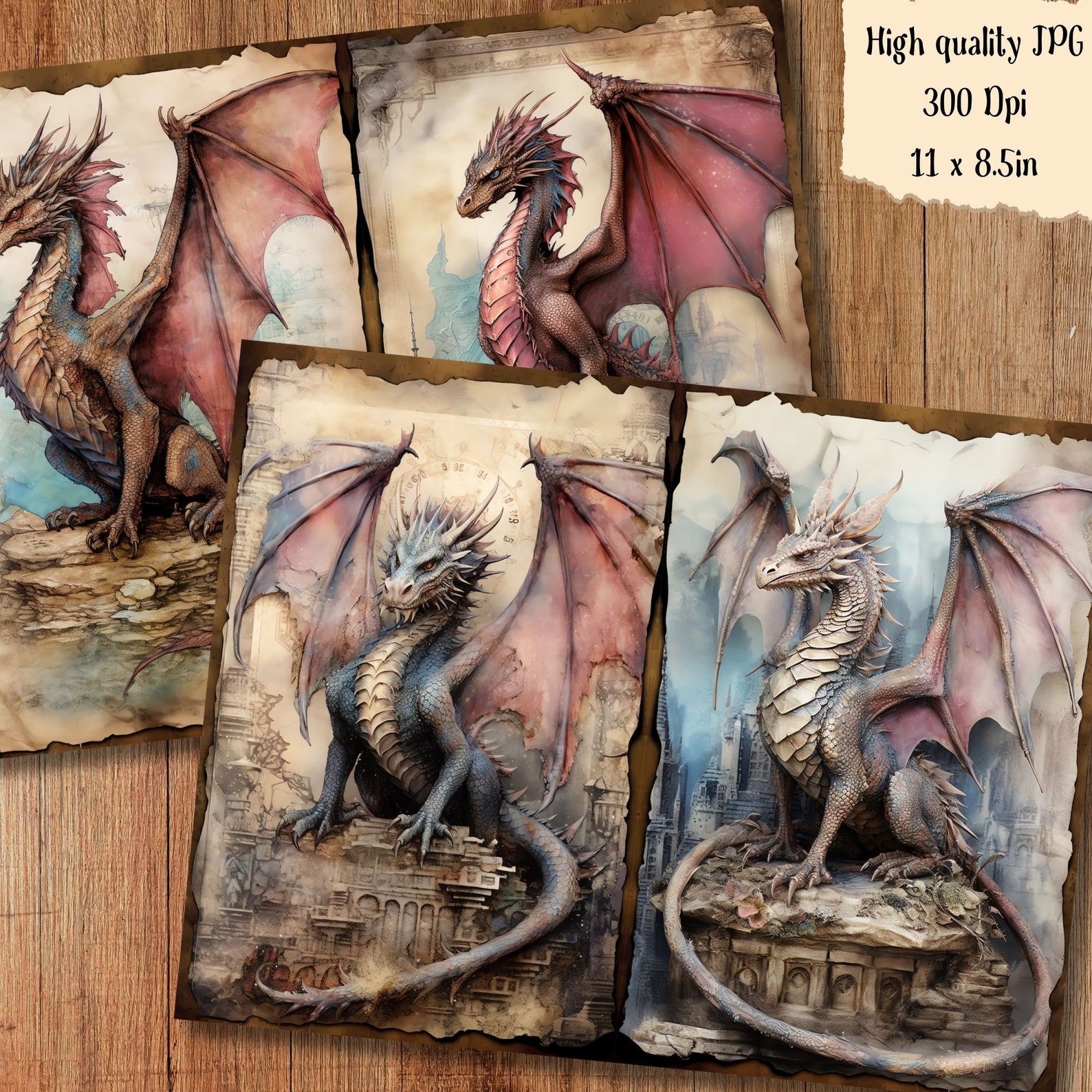 Dragon Junk Journal Kit Paper Fantasy Dragon Scrapbook Paper Journaling ...
