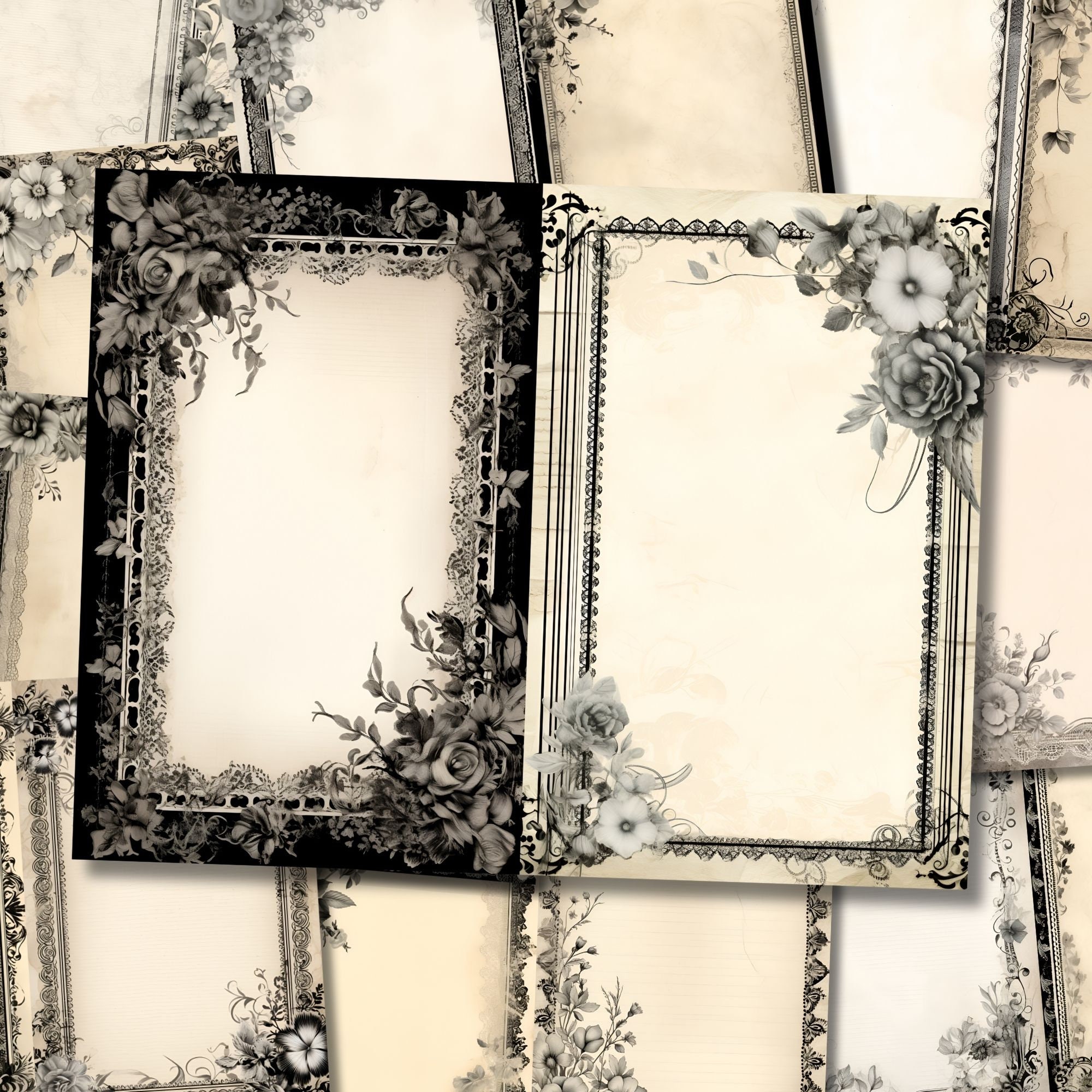 Vintage Black Floral Junk Journal Pages Goth Frame Journaling - Etsy