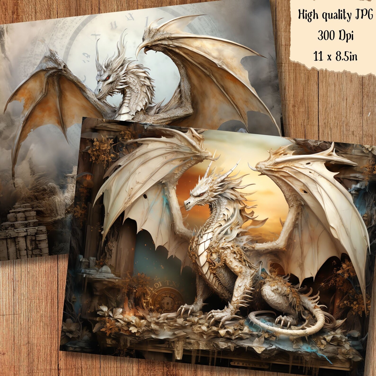 Celestial Dragon Paper Junk Journal Kit Silver Dragon Scrapbook Paper ...